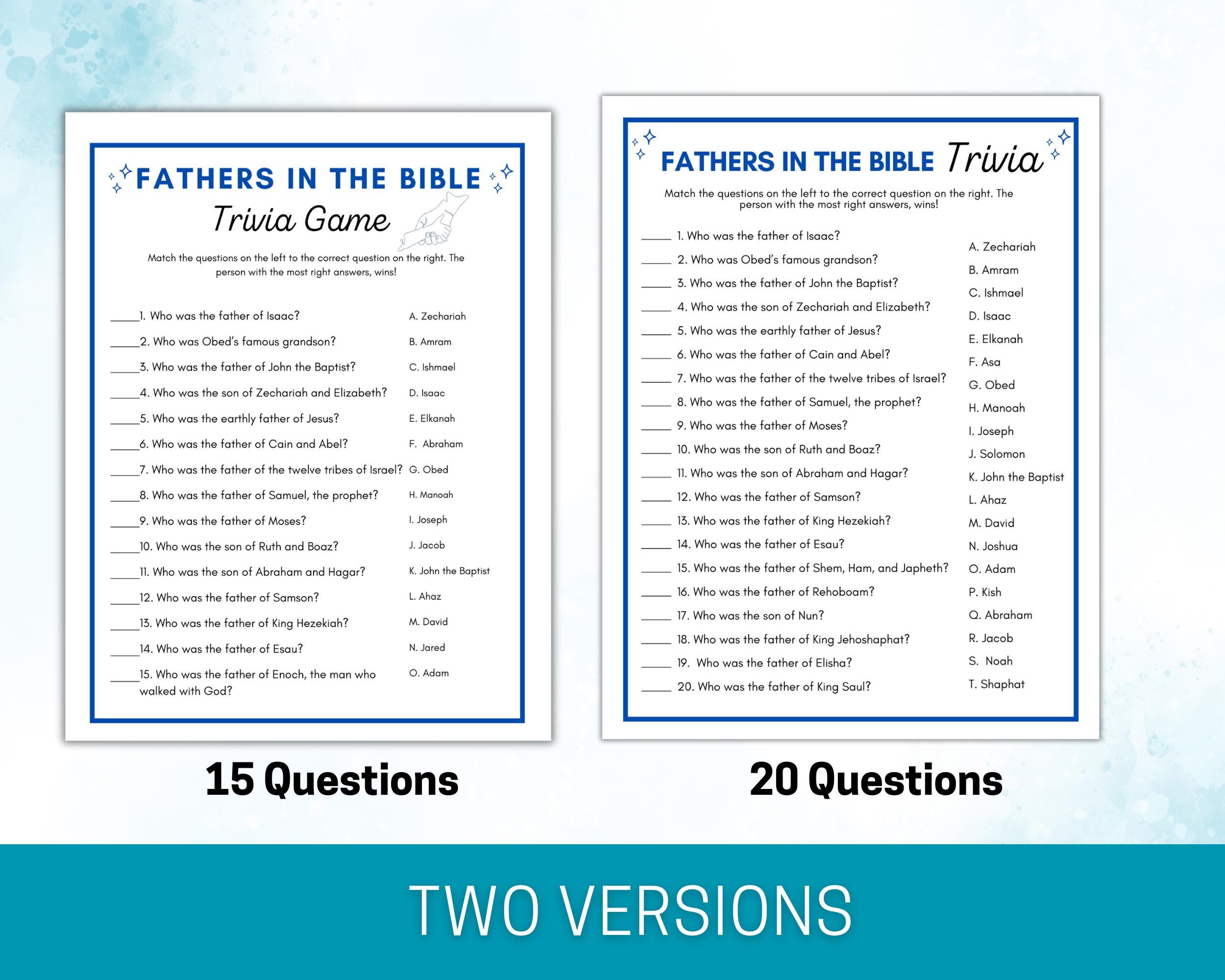 Fathers in the Bible Trivia Printable, Father's Day Bible Game ...