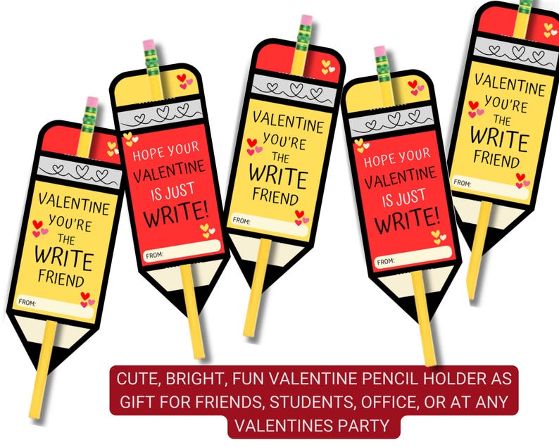 Valentine Pencil Holder, Printable Classroom Valentine Gift, Non Candy ...