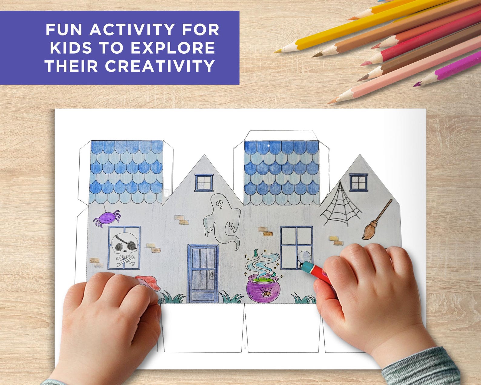 Printable 3D Haunted House Kit Paper Craft Coloring Activity for Kids ...
