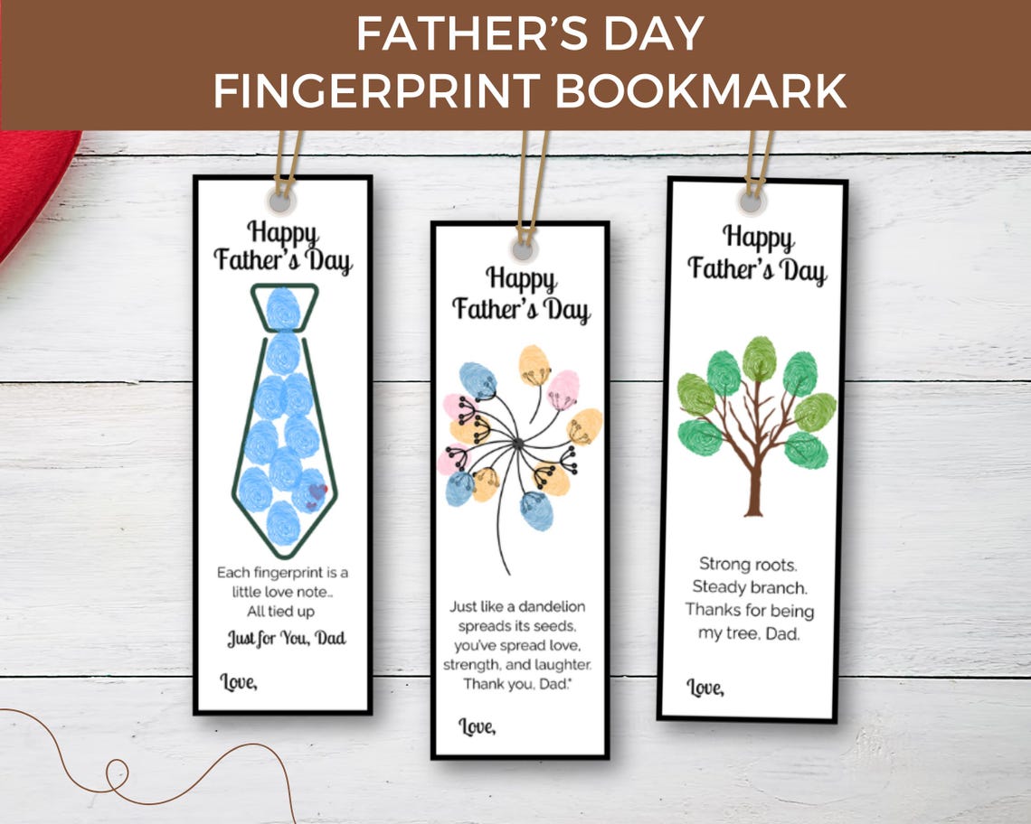 Printable Fingerprint Bookmark for Father's Day, DIY Fingerprint ...