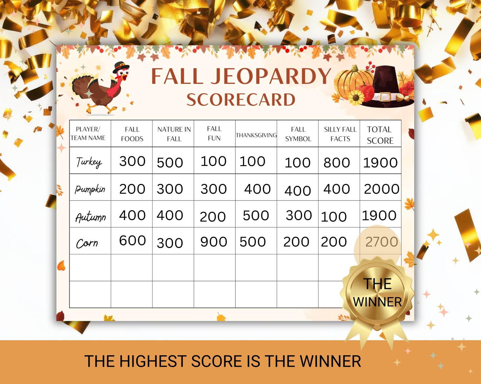 Fall Jeopardy Games Printable, Fun Autumn and Thanksgiving Trivia Games ...