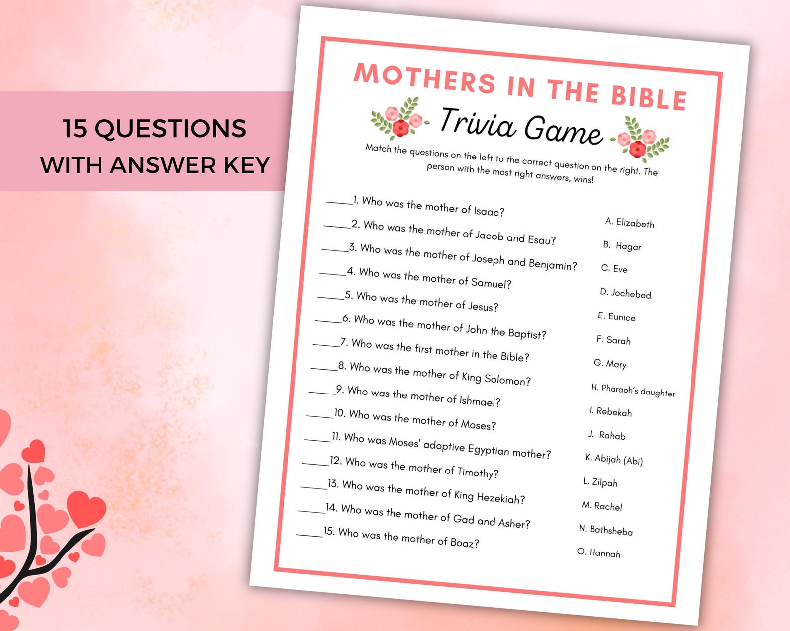 Mothers in the Bible Trivia Printable, Mothers Day Bible Game ...
