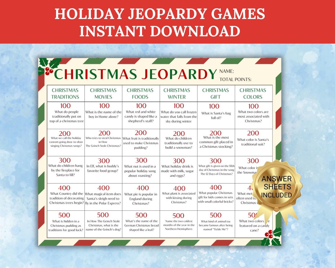 Christmas Jeopardy Game, Printable Holiday Trivia, Christmas Office ...