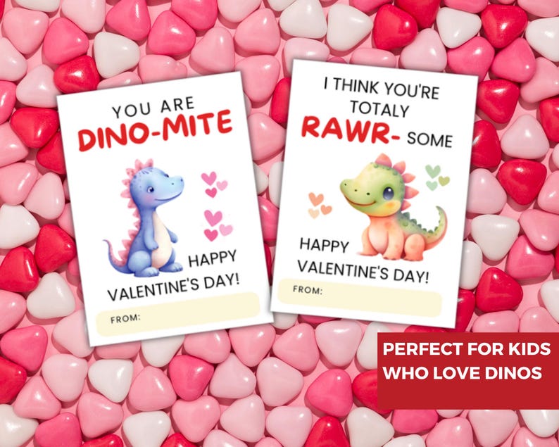 Dinosaur Valentines Cards, Printable Kids Classroom Valentine Cards ...
