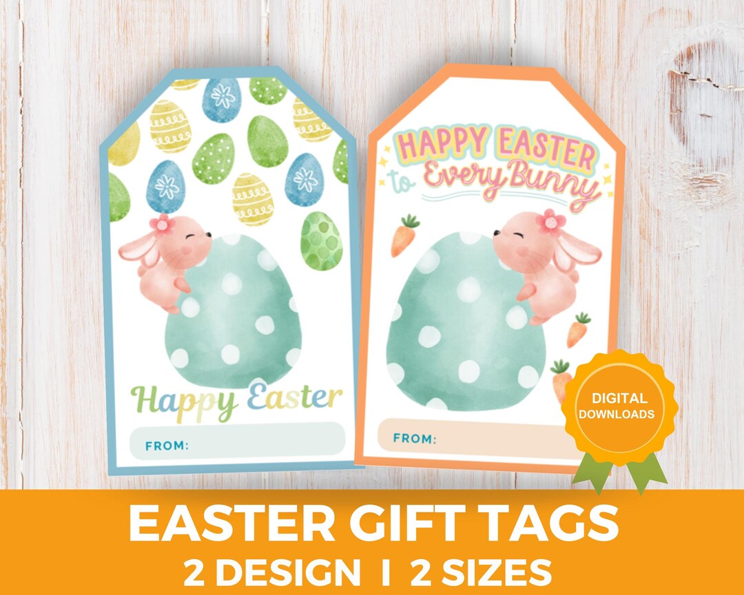 Happy Easter Gift Tags With Bunny Eggs, Printable Easter Eggs Baskets ...