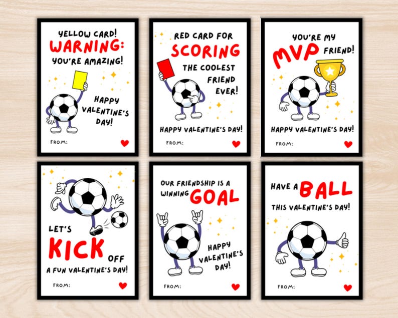 Soccer Valentines Day Cards Printable Kids Valentines Cards for Class ...