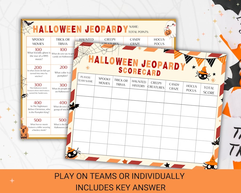 Halloween Jeopardy Game, Printable Halloween Trivia, Halloween Office ...