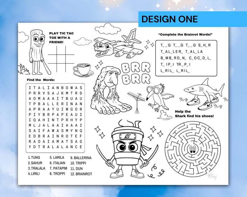 Printable Brainrot Birthday Placemat, Stealing A Brainrot Theme ...