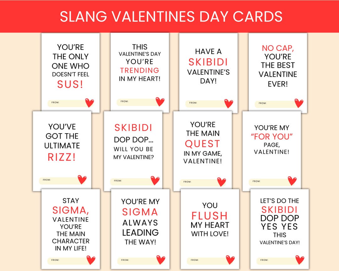 Alpha Slang Kids Valentines Day Cards for Tweens, Pre Teens, Elementary ...