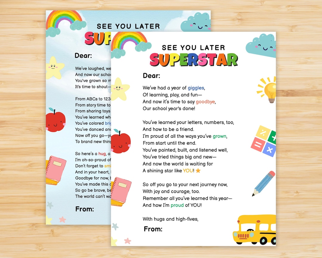 Printable Student Goodbye Letter From Teachers for End of Year Class ...