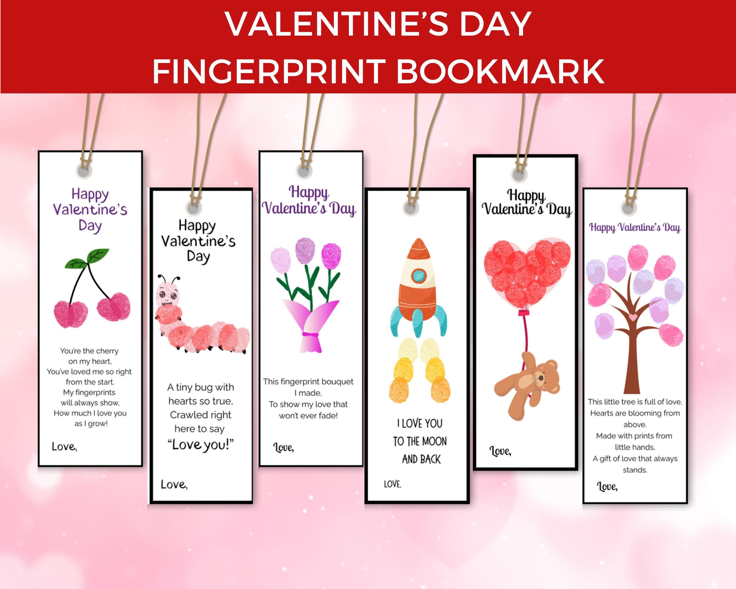 Valentines Day Fingerprint Bookmark Printable, Thumbprints Art Keepsake ...