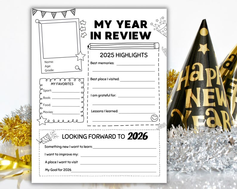Kids My Year in Review Printable, End of Year Reflections, 2026 Holiday ...