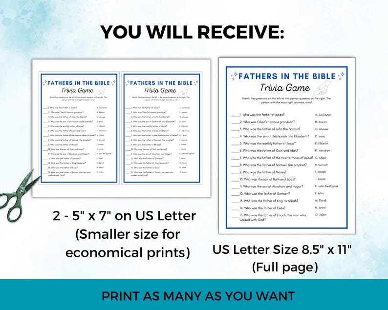 Fathers in the Bible Trivia Printable, Father's Day Bible Game ...