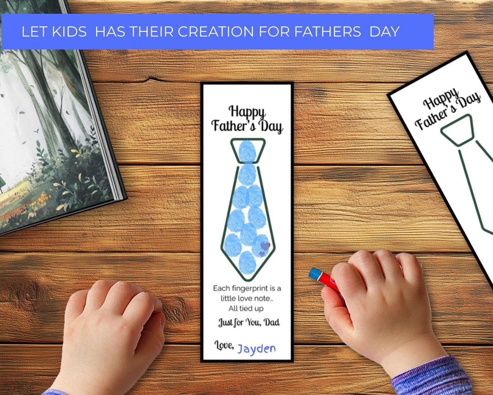 Printable Fingerprint Bookmark for Father's Day, DIY Fingerprint ...