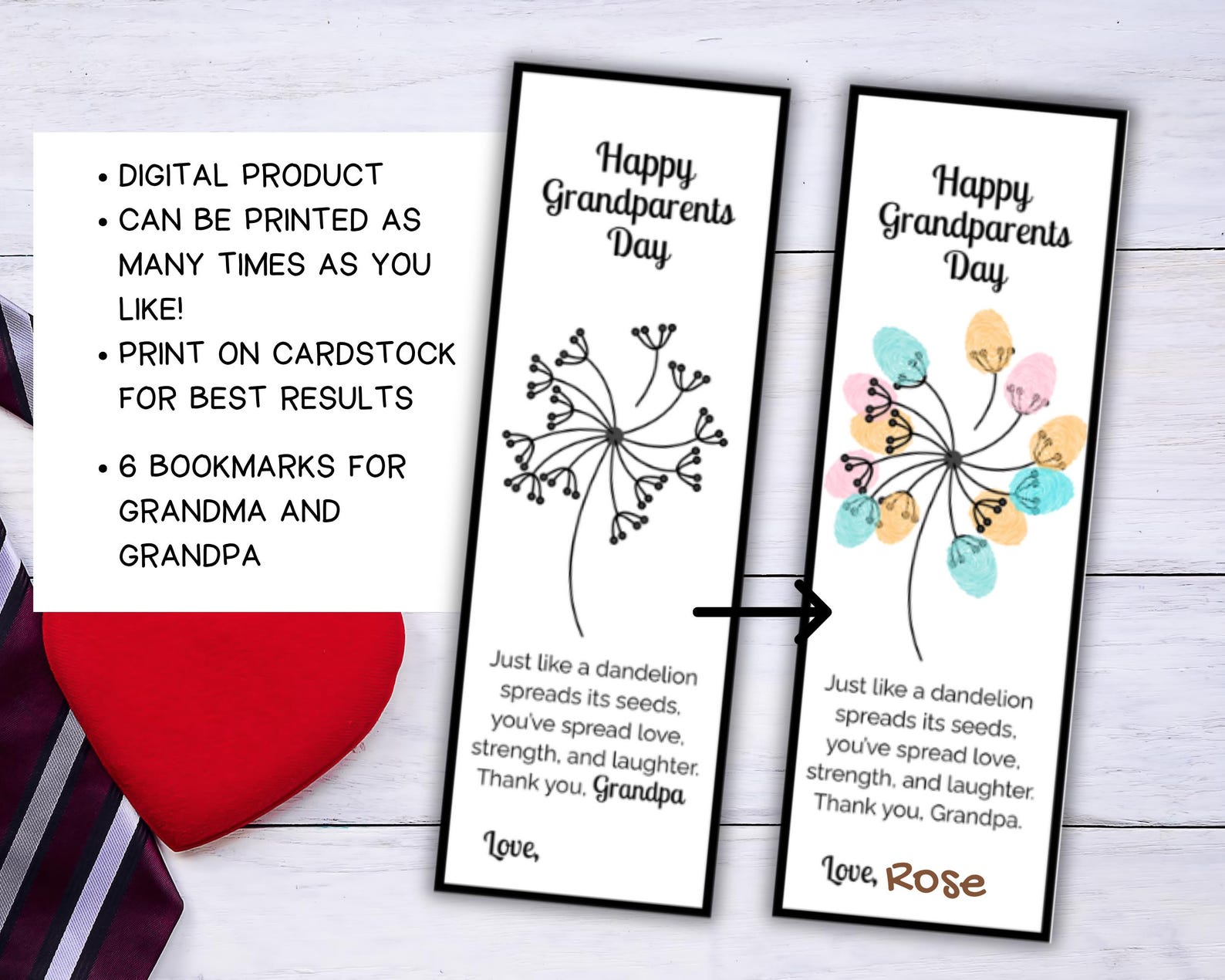 Grandparents Fingerprint Bookmark Craft Printable, Fingerprint Gift for ...
