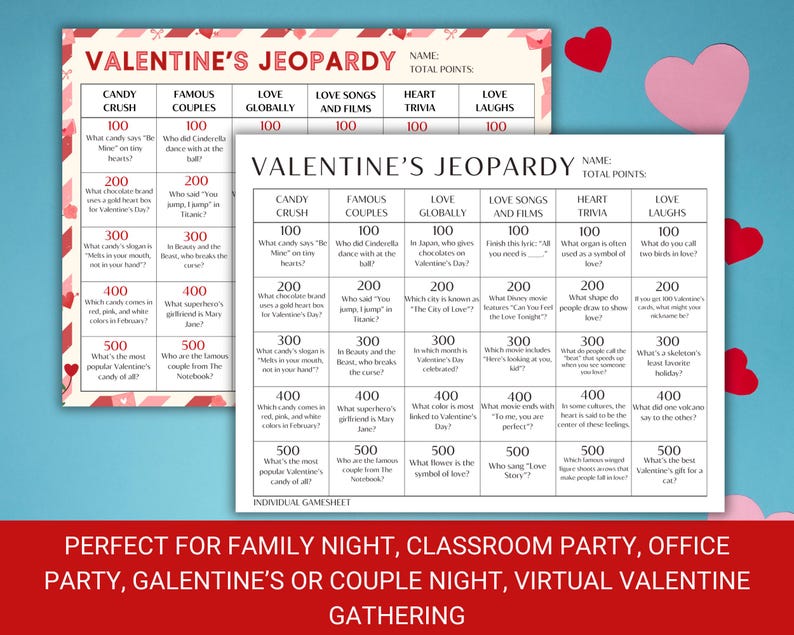 Valentines Jeopardy Game Printable Galentine Trivia, Fun Game for Kids ...