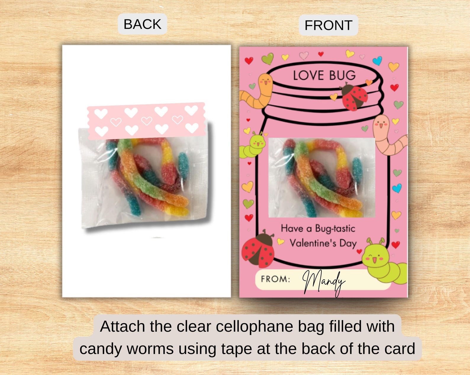 Printable Love Bug Valentine Cards With Mason Jar Design, Gummy Worm ...