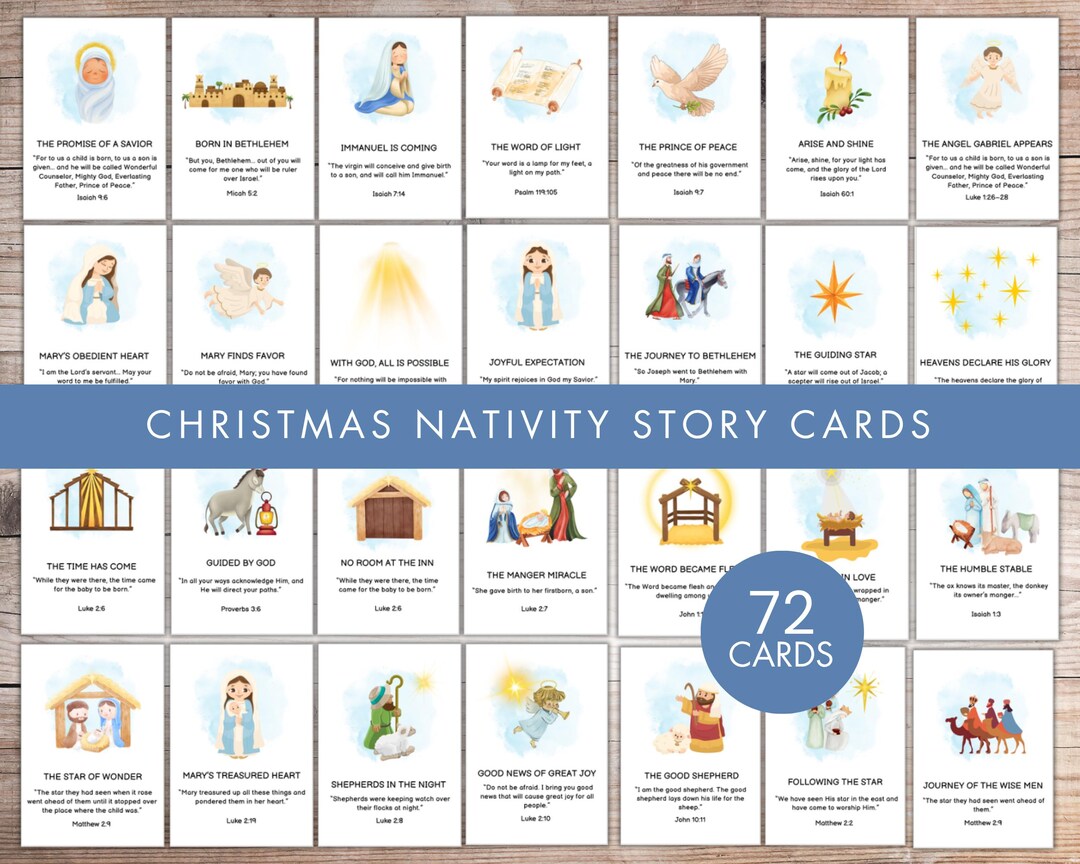Printable Nativity Bible Verse Cards, Christian Christmas Story of ...