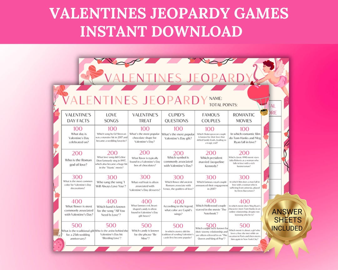 Valentines Jeopardy Game, Printable Galentines Trivia, Valentines ...