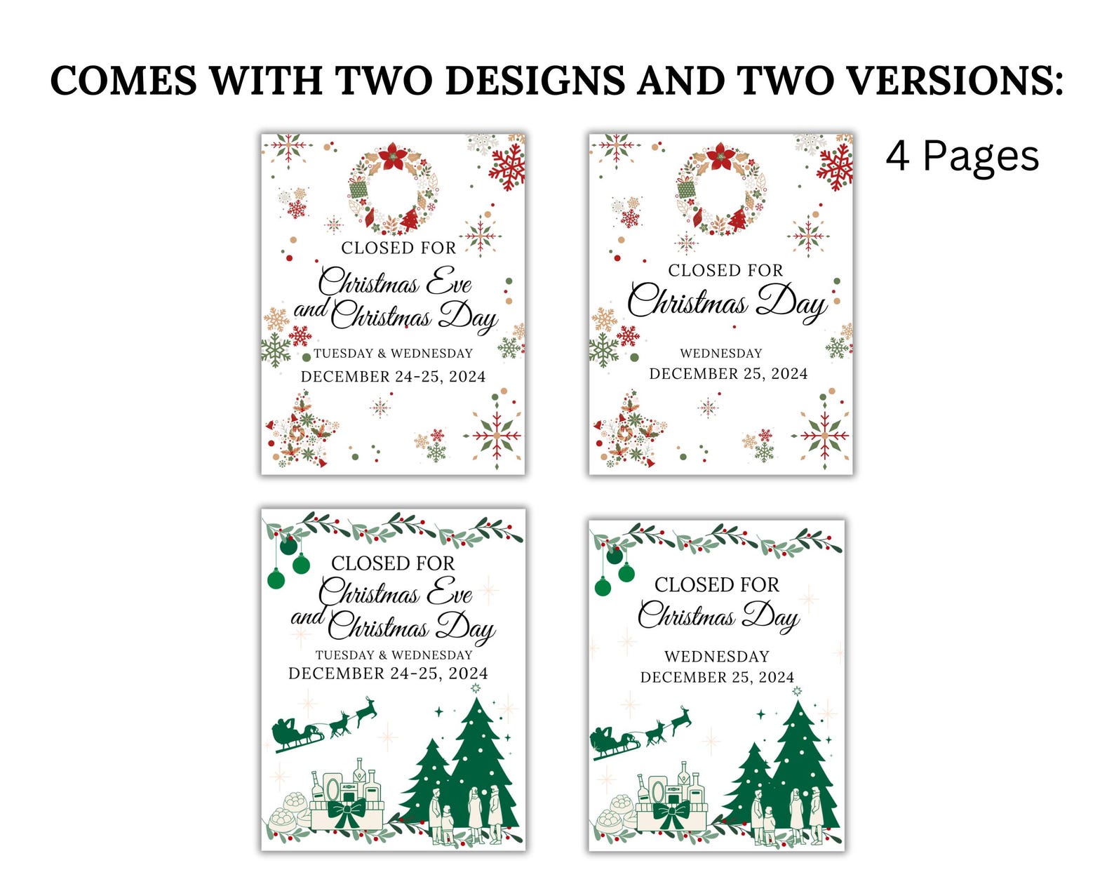 Christmas Holiday Closed Sign Door Store Business Salon Cafe Restaurant ...