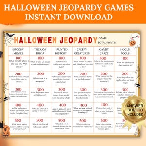 Halloween Jeopardy Game, Printable Halloween Trivia, Halloween Office ...