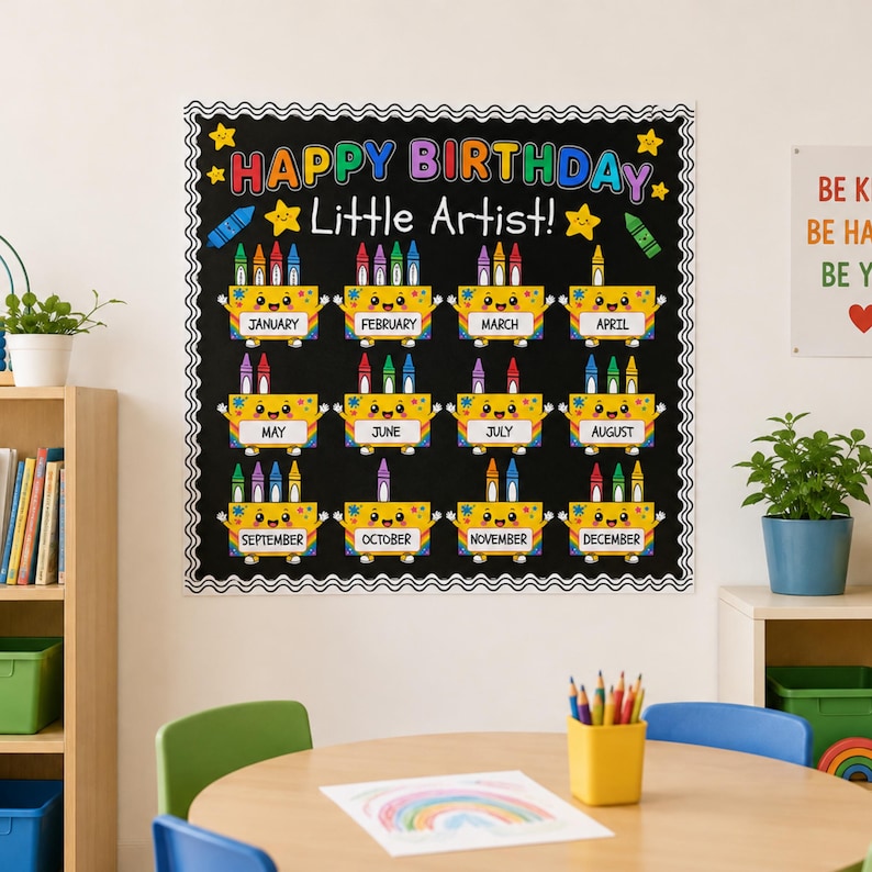 Crayon Birthday Bulletin Board, Happy Birthday Little Artist Classroom ...