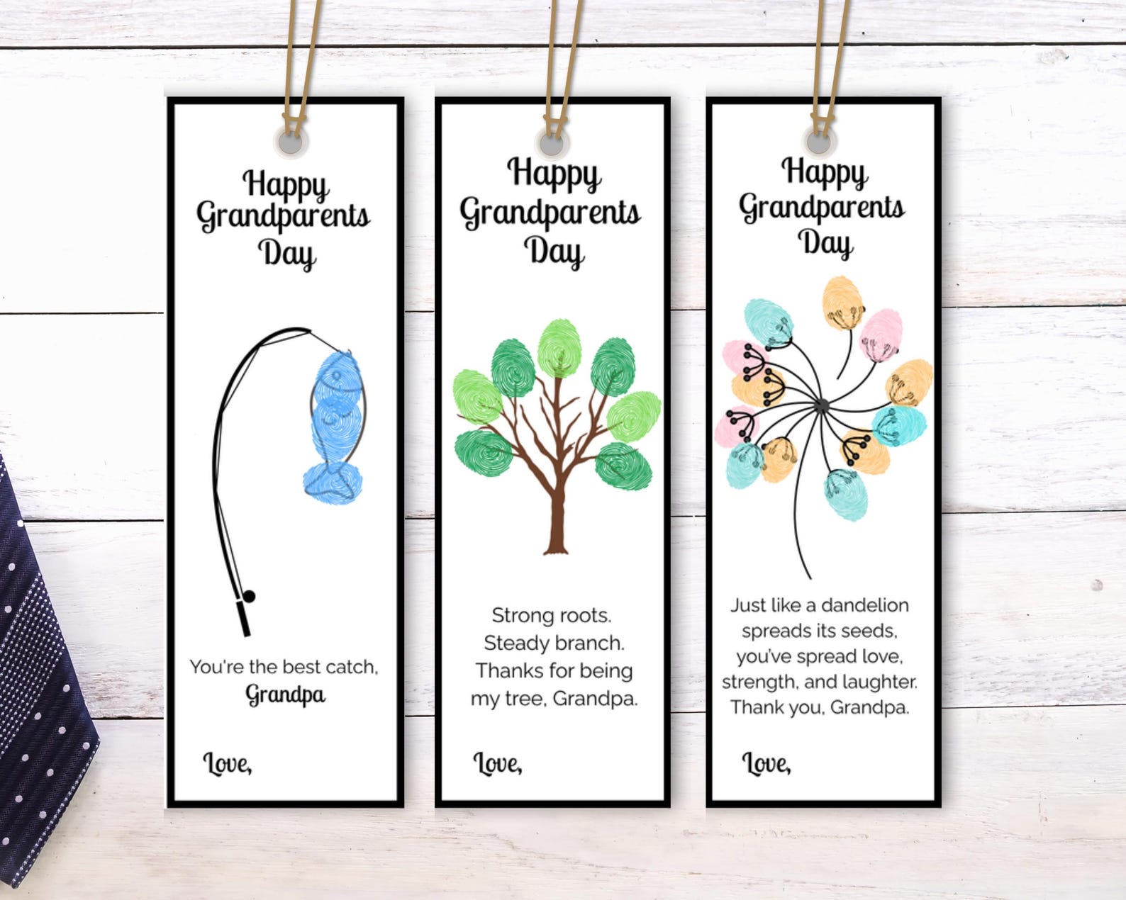 Grandparents Fingerprint Bookmark Craft Printable, Fingerprint Gift for ...