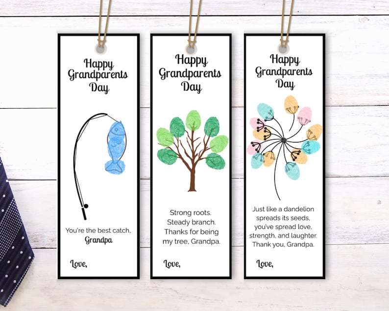 Grandparents Fingerprint Bookmark Craft Printable, Fingerprint Gift for ...