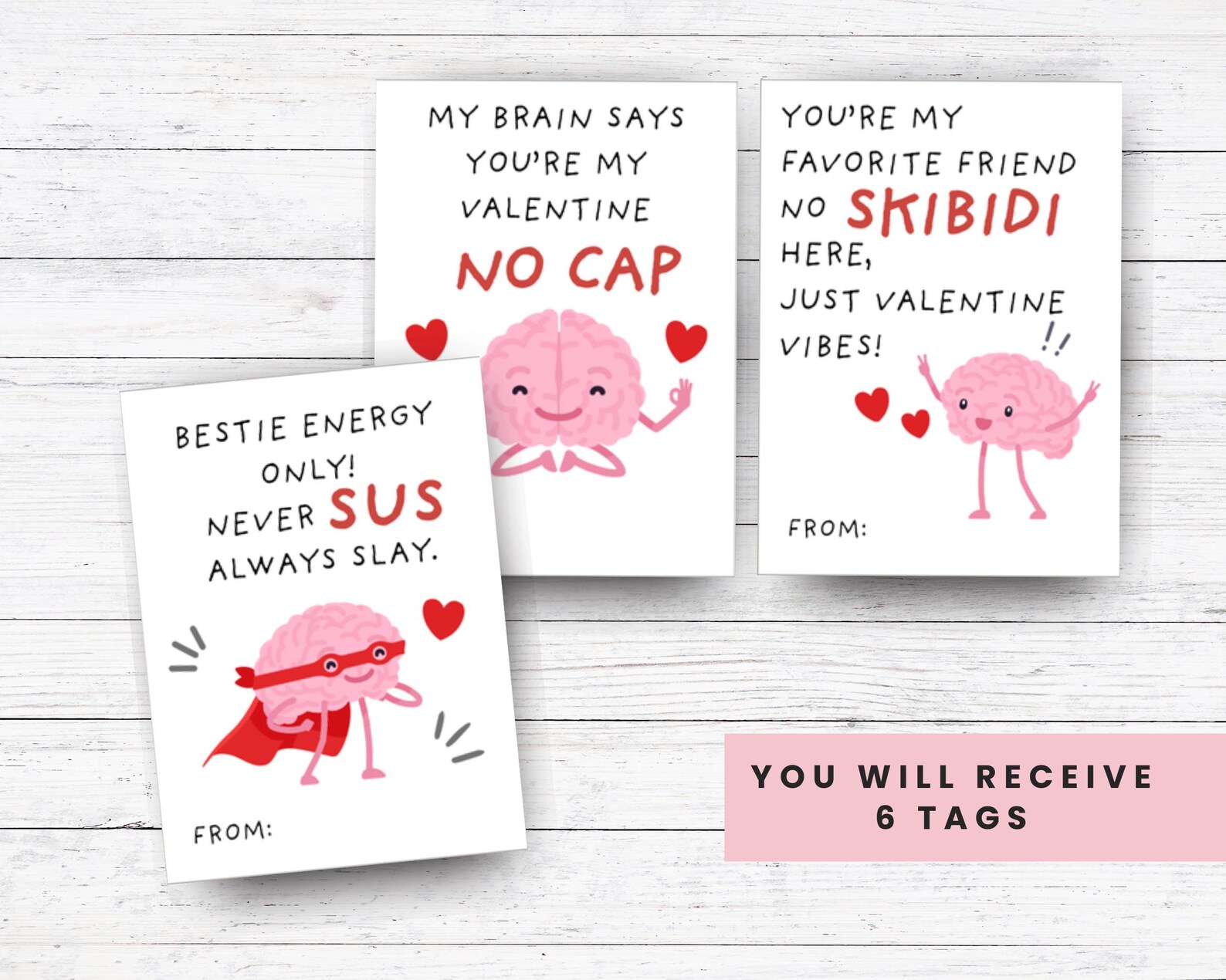 Funny Gen Alpha Brain Valentine Cards Printable Teen Kids Slang Skibidi ...