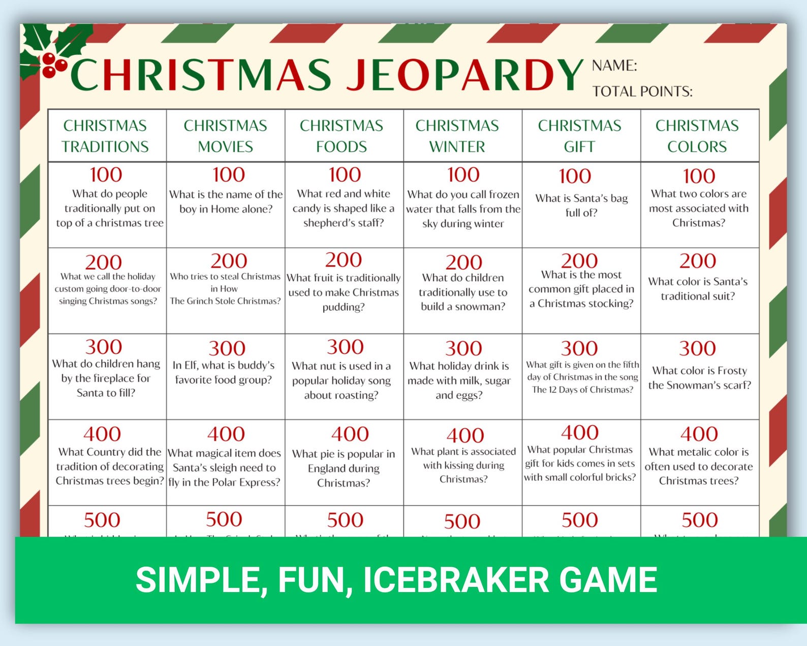Christmas Jeopardy Game, Printable Holiday Trivia, Christmas Office ...