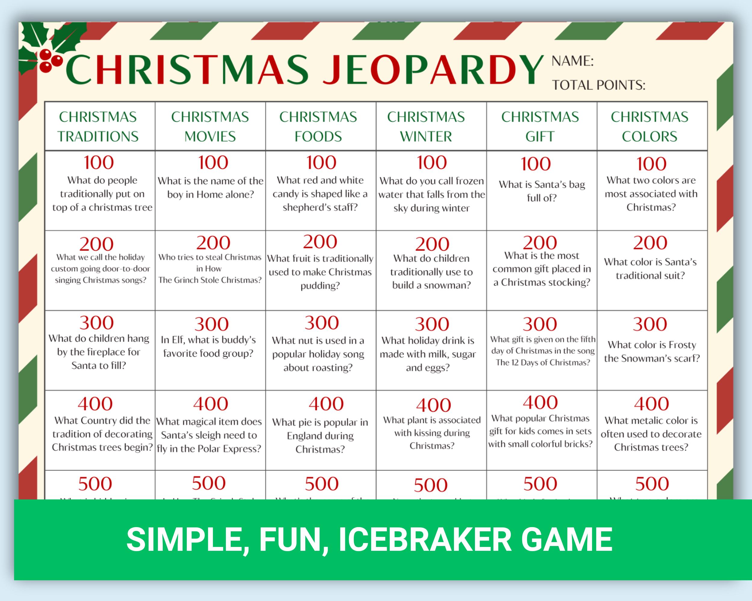 Christmas Jeopardy Game, Printable Holiday Trivia, Christmas Office ...