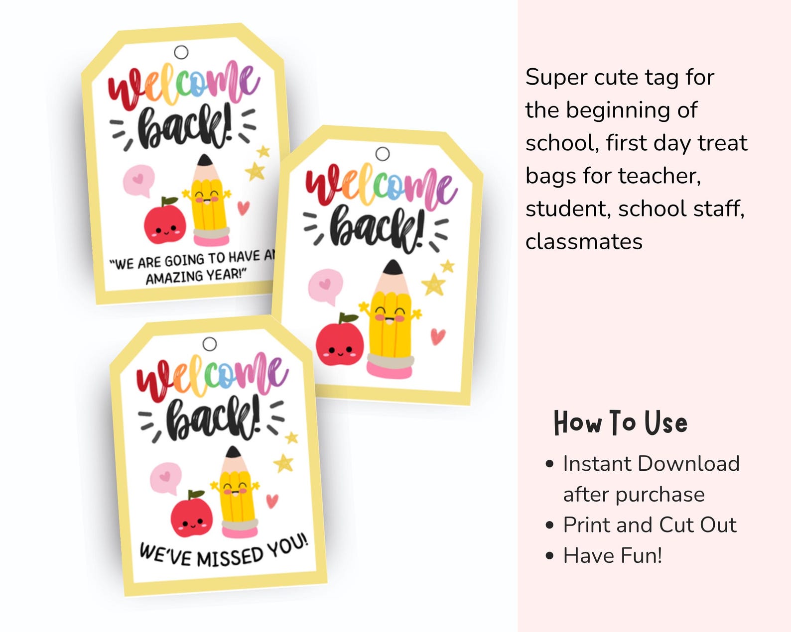 Welcome Back to School Gift Tags Printable, First Day of School Treats ...