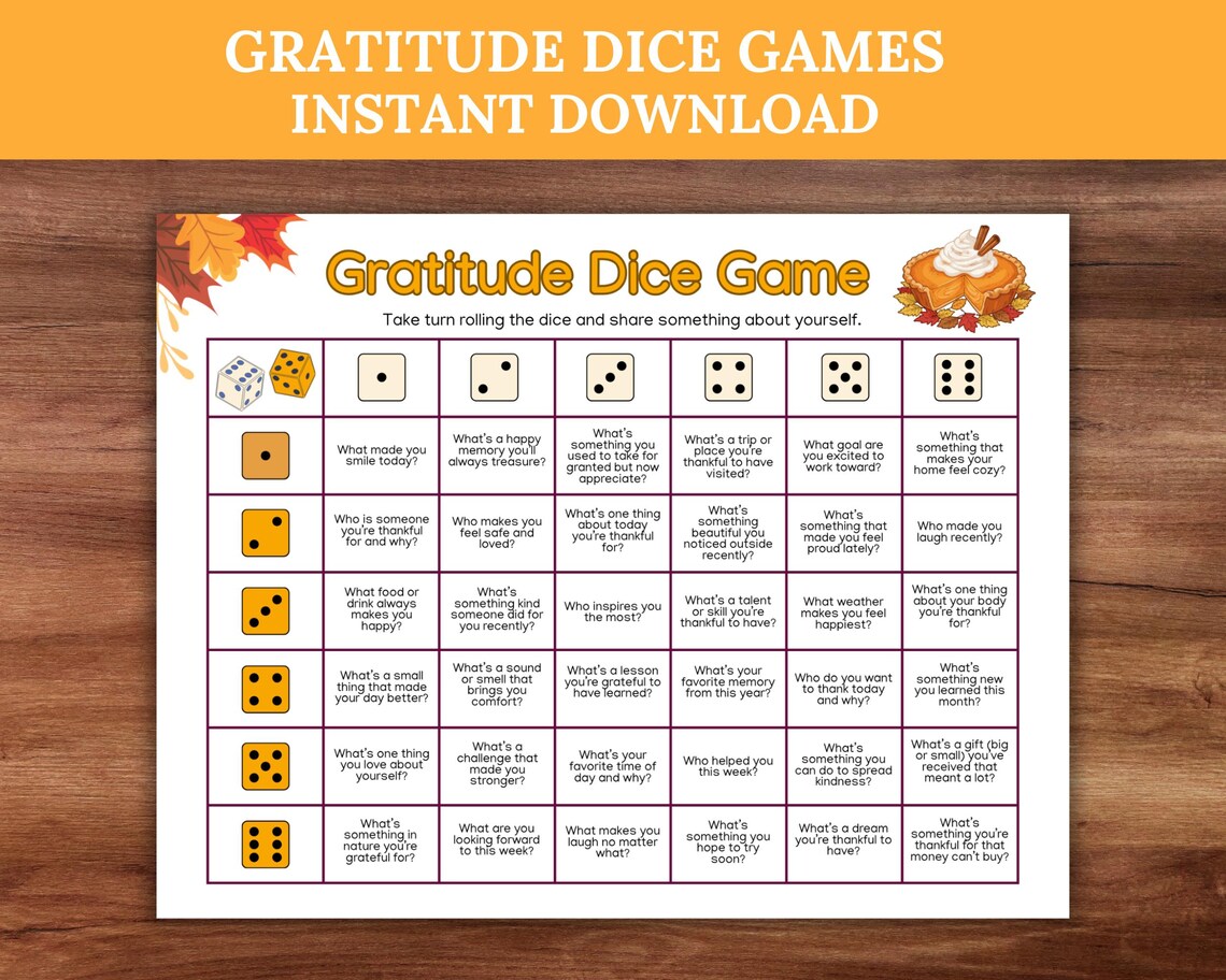Gratitude Dice Games Printable, Fall Party Games for All Ages ...