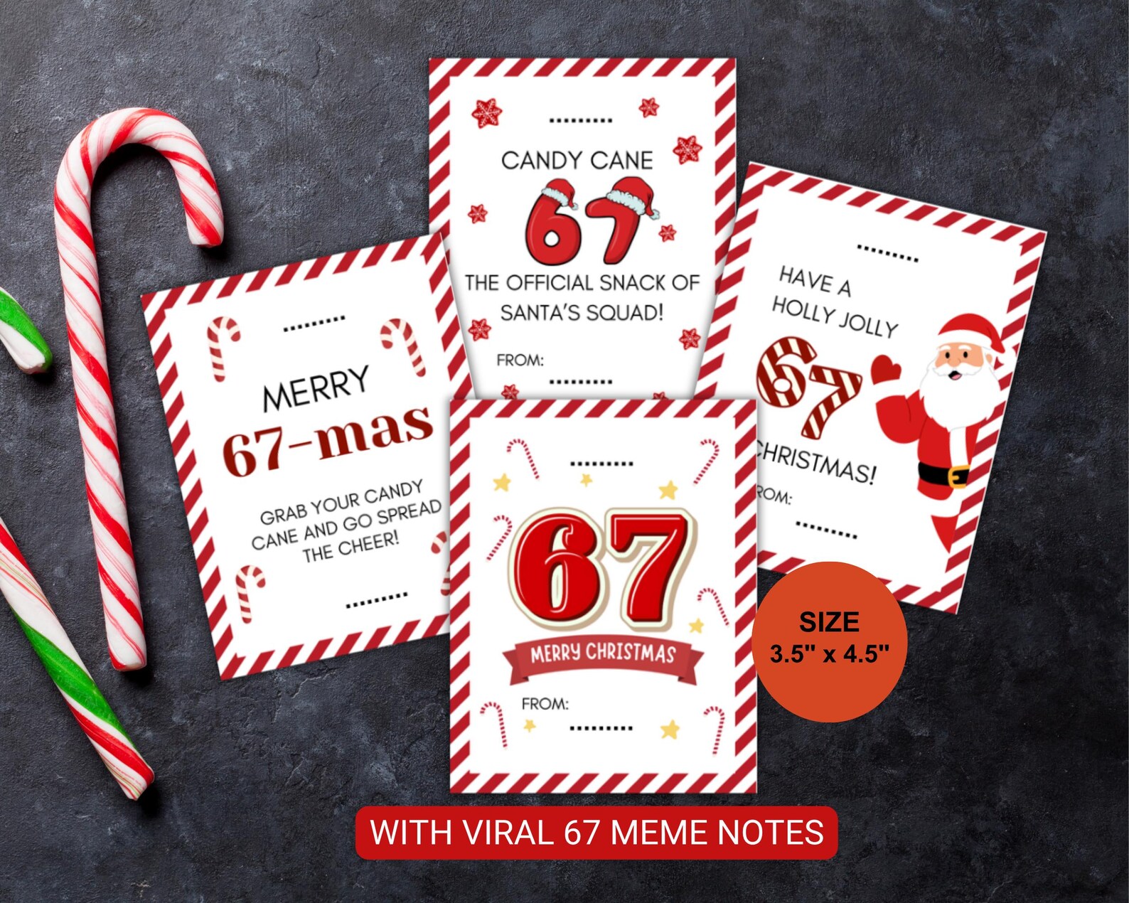 Printable 67 Christmas Candy Cane Holder Gift Tags, 6-7 Candy Cane Gram ...