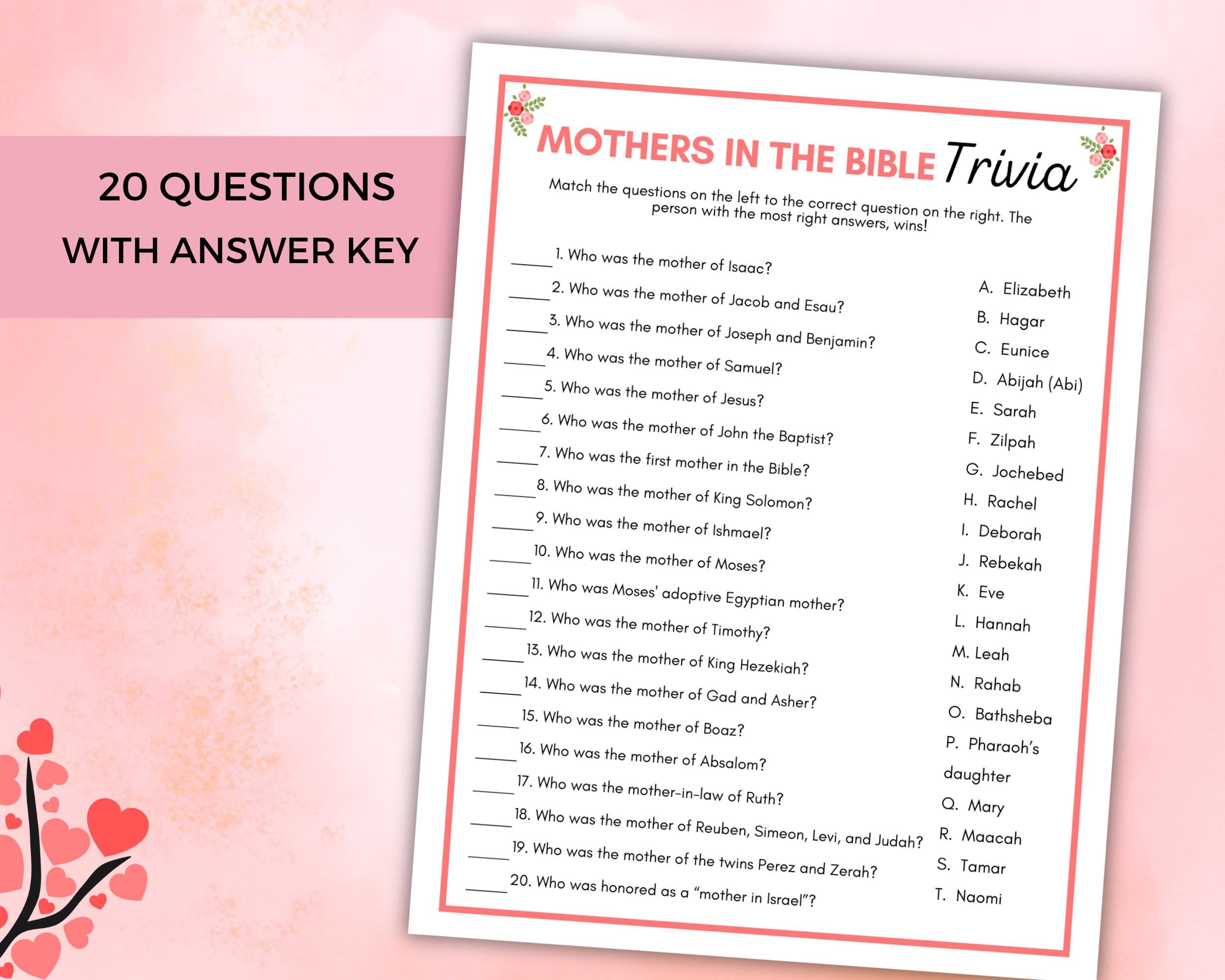 Mothers in the Bible Trivia Printable, Mothers Day Bible Game ...