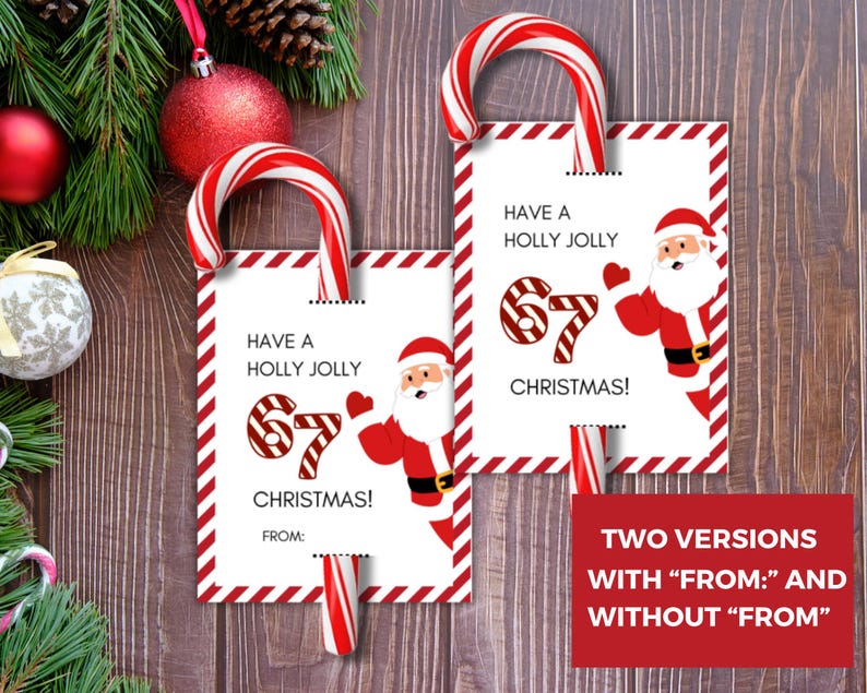Printable 67 Christmas Candy Cane Holder Gift Tags, 6-7 Candy Cane Gram ...