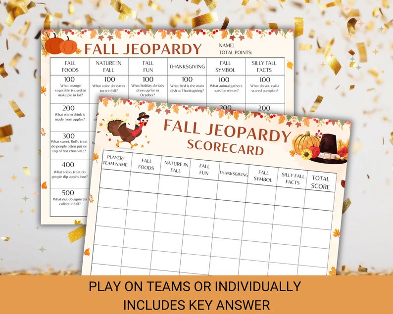 Fall Jeopardy Games Printable, Fun Autumn and Thanksgiving Trivia Games ...