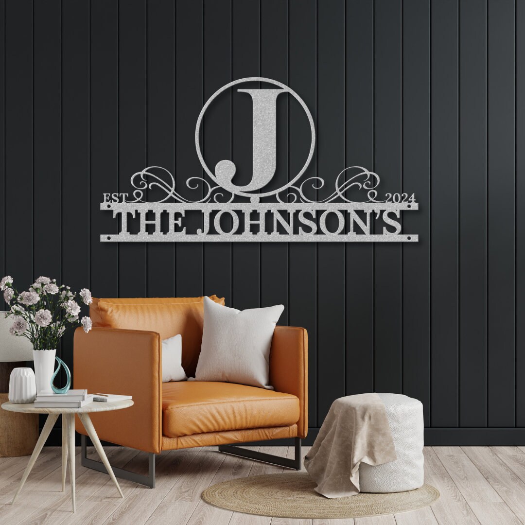 Personalized Metal Last Name Sign | Elegant Monogram Wall Decor - Etsy