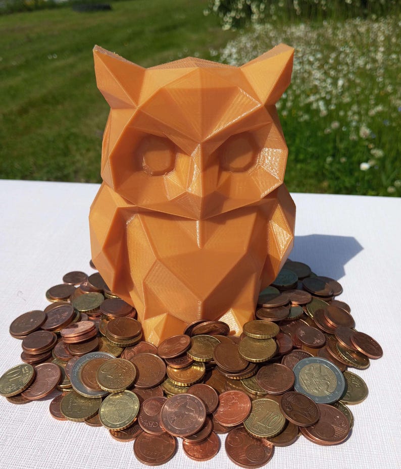Low Poly Owl Coin Bank – 3D Printed A Cute and Functional Money Box for ...