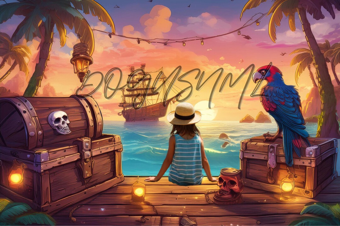 Cartoon Pirate Pier Backdrop | 8 High-resolution Digital Pirate Ship ...