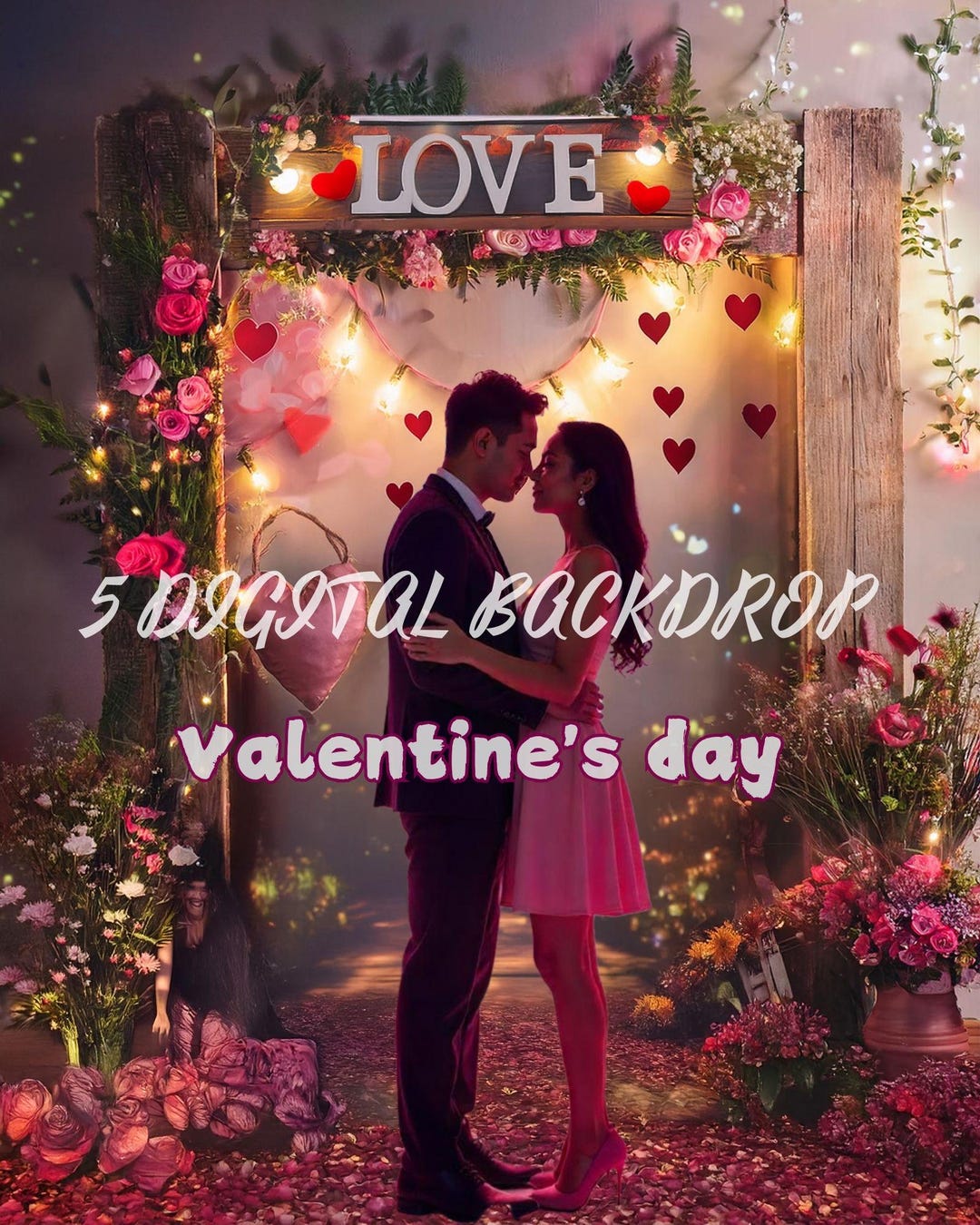 Wooden Frame Valentine Digital Backdrop, Romantic Photo Overlays (16x20 ...