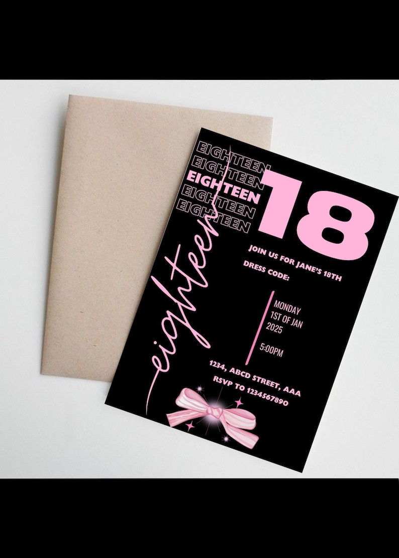 Editable Pink Birthday Invitation, Bow Invitation, Bright Pink ...