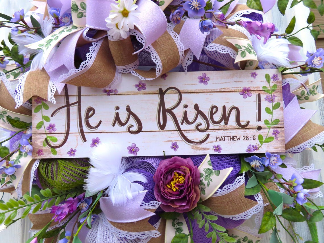 Easter Wreath - He is Risen - Deco Mesh Wreath - Spring Door Wreath ...