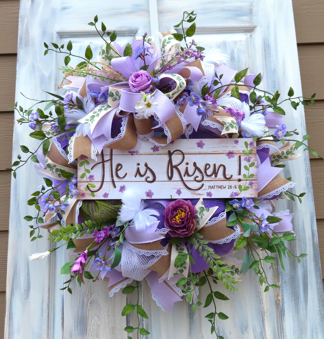 Easter Wreath - He is Risen - Deco Mesh Wreath - Spring Door Wreath ...