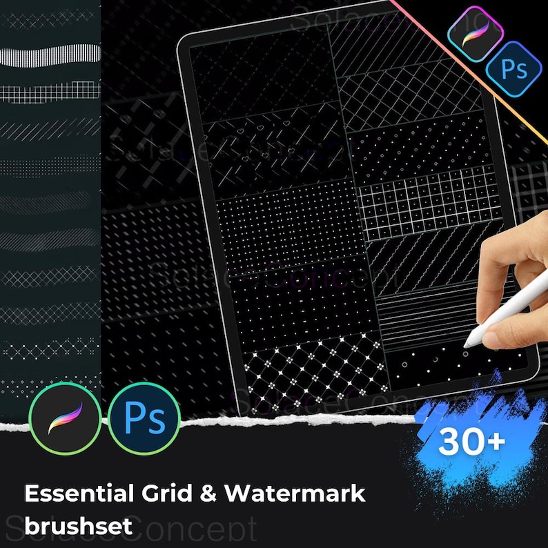 Essential Watermark Grid Texture Procreate Photoshop Brushset ...