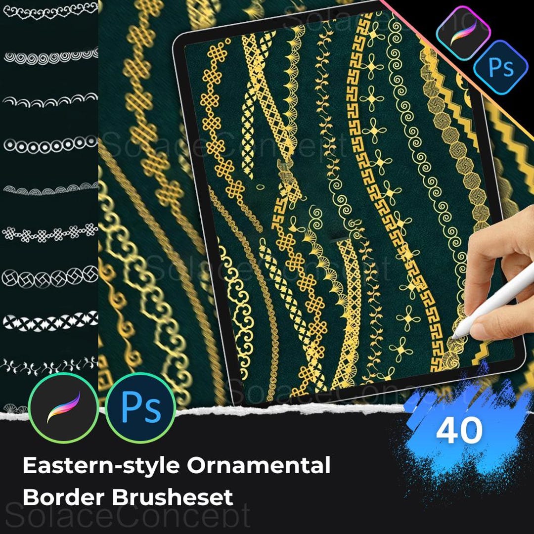 Chinese Ornamental Border Procreate PS Brushset Classic Cloud Patterns ...