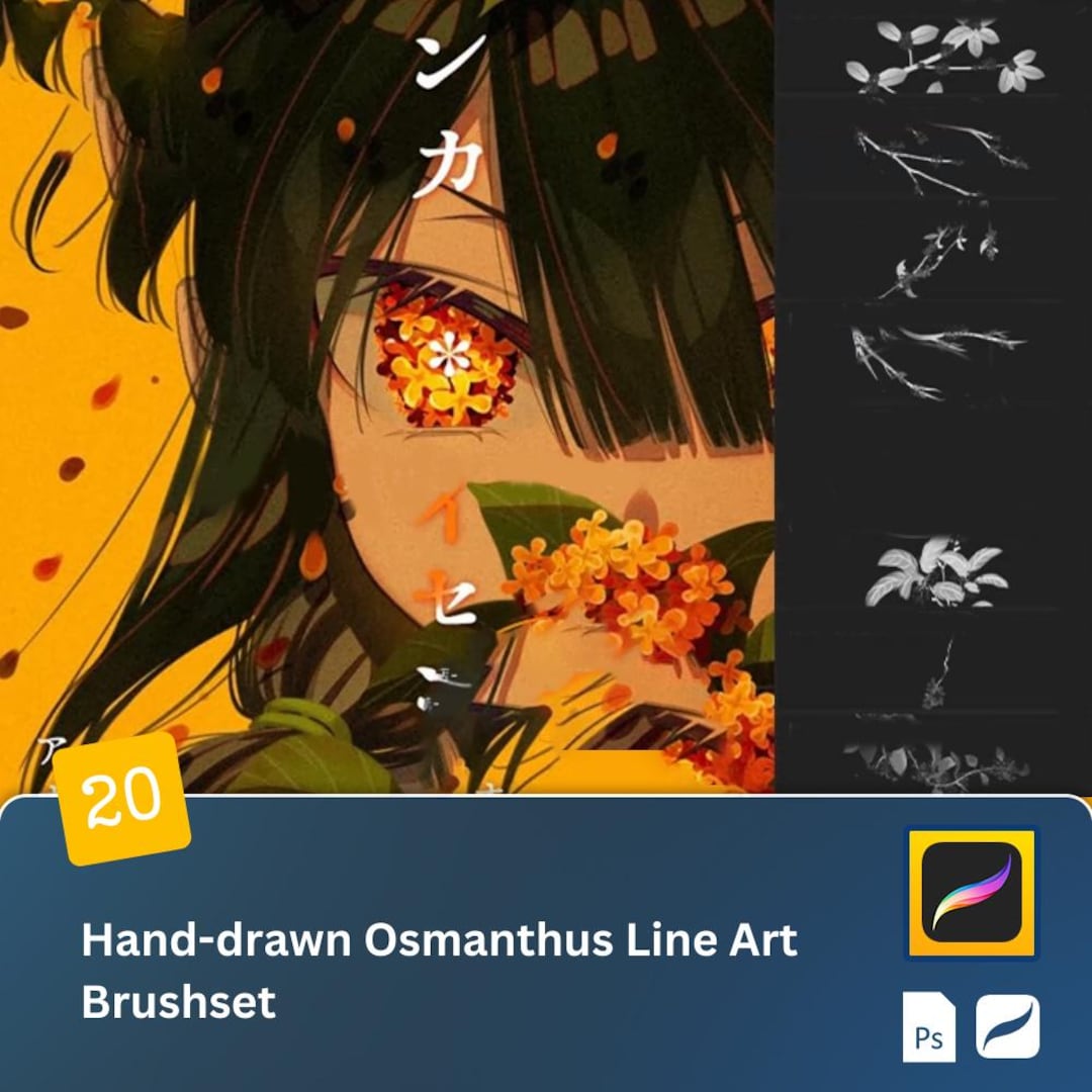 Hand-drawn Osmanthus Line Art Procreate Brush Set for iPad Traditional ...