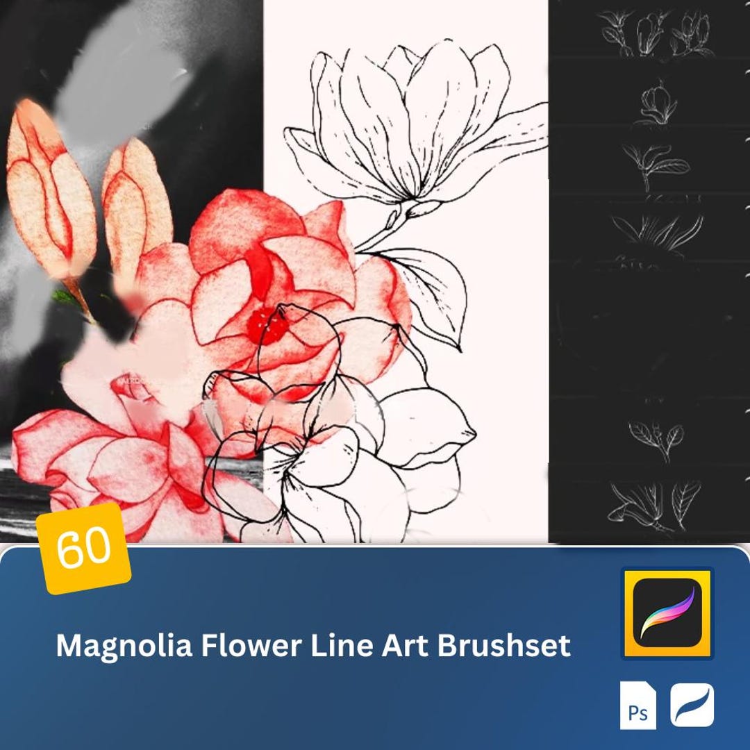 60 Magnolia Flower Line Art for Floral Tattoo Designs, Botanical ...