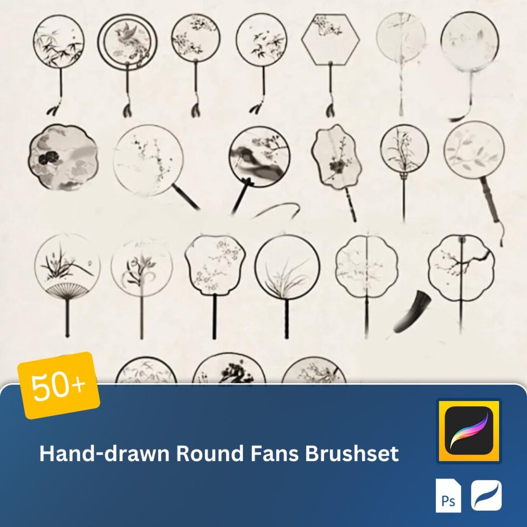Traditional Fan Procreate Brush Set for iPad Hand-drawn Round Fans ...