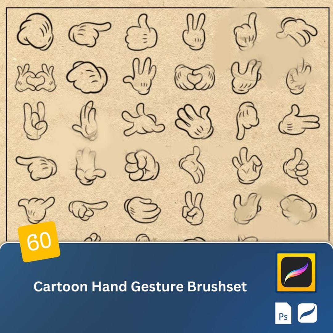 Cartoon Hand Gesture Procreate & Photoshop Brushes – Cute Hand Drawn ...